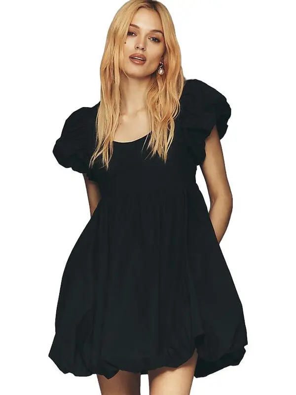 English Factory Puff-sleeve Bubble Mini Dress - Black
