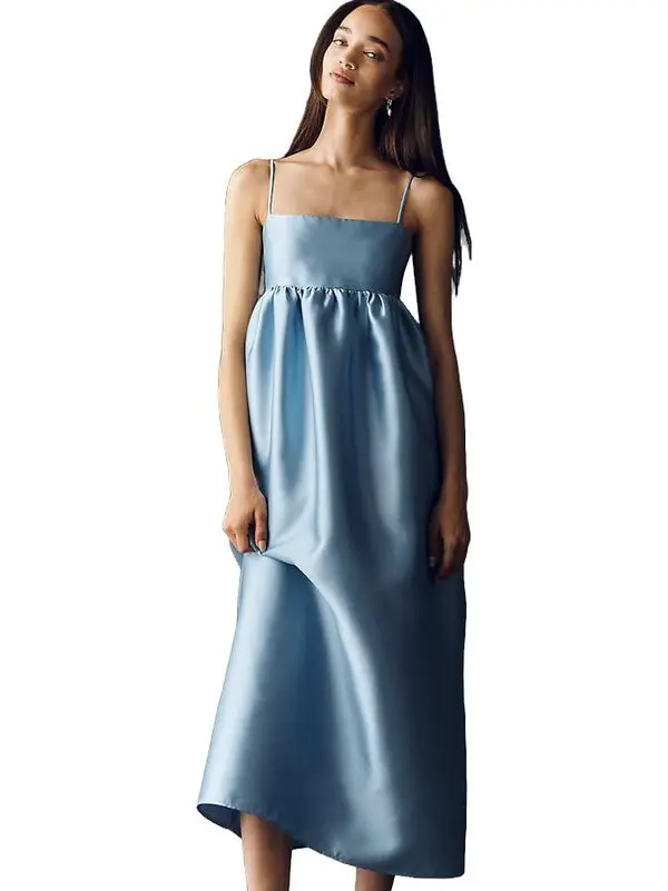 RMN Satin Babydoll Maxi Dress - Light Blue