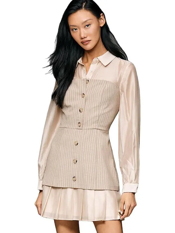 Avec Les Filles Long-sleeve Twofer Mini Dress - Tan