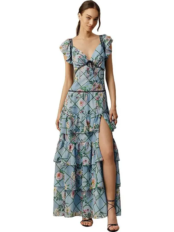 Bhldn Tiered Maxi Dress - Blue Pattern