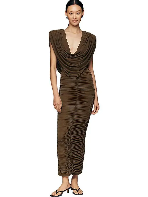 Ronny Kobo Parish Draped Ruched Maxi Dress - Burnt Olive
