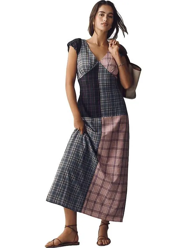 ROWING BLAZERS Patchwork Plaid Cap-sleeve Maxi Dress - Mixed Plaid