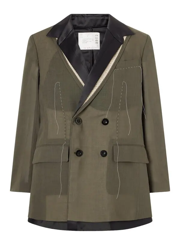 Sacai Double-breasted Organza Blazer - Green