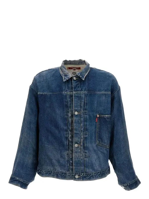 Junya Watanabe Printed Denim-effect Linen Jacket - Blue