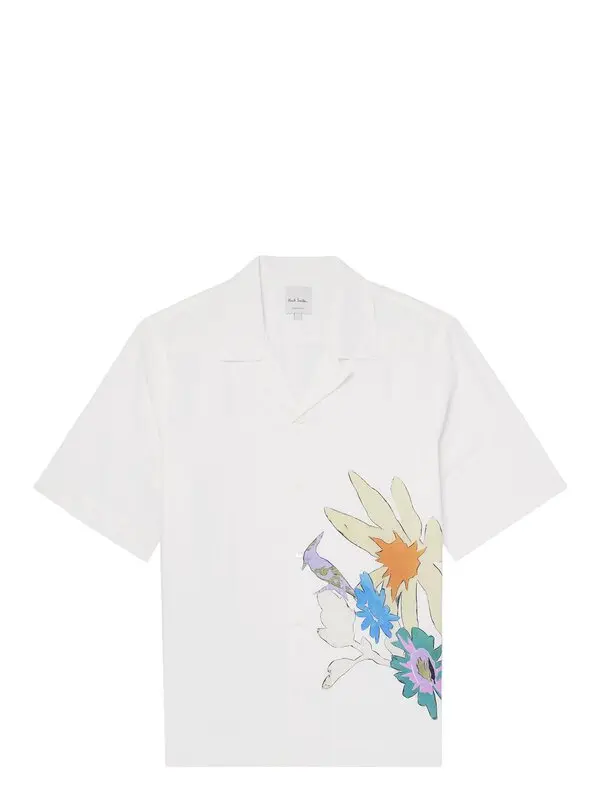 Paul Smith Camp-collar Printed Cotton, Lyocell And Linen-blend Shirt - White