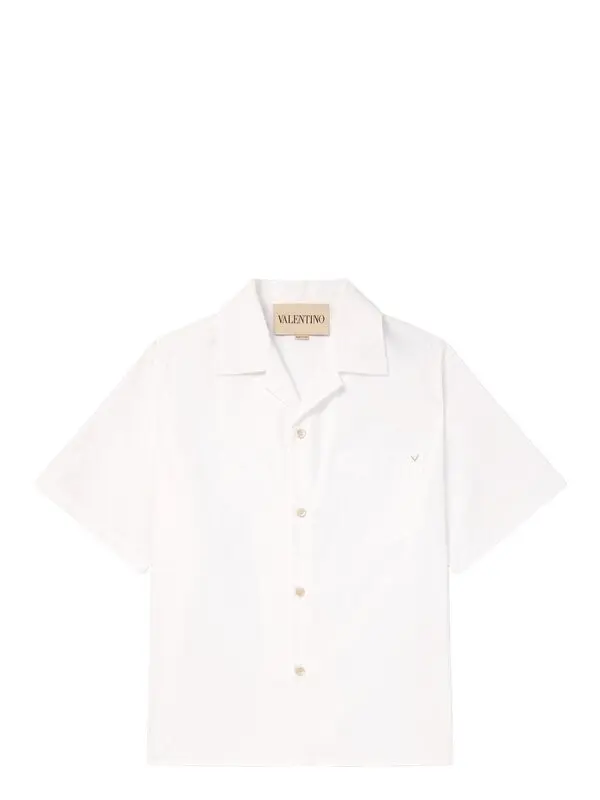 Valentino Garavani Camp-collar Logo-embellished Cotton-poplin Shirt - White