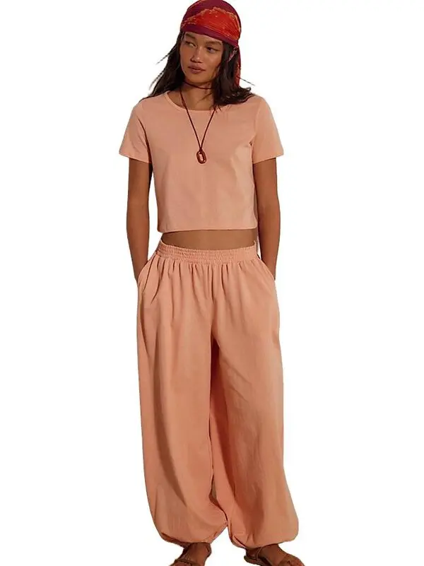 Free People Cotton-jersey Pant Set - Coral Pink