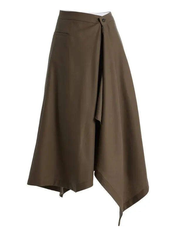 SLOAN Asymmetric Summer Wool Midi Skirt - Brown