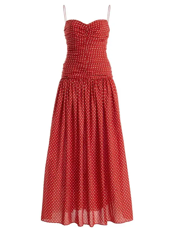 Matteau Polka-dot Cotton-silk Drop-waist Midi Dress - Red