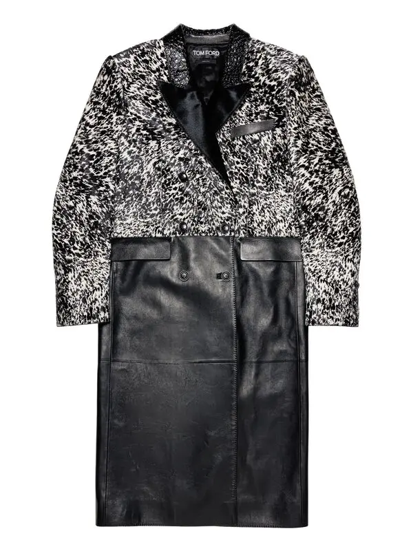 TOM FORD Exotic Print Leather Double-breasted Coat - Black/white