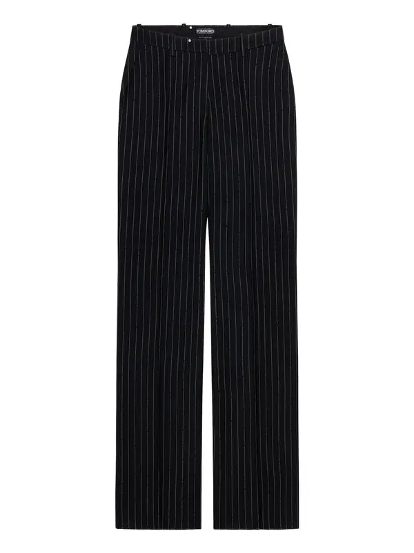 TOM FORD Pinstripe Wool Straight-leg Pants - Black