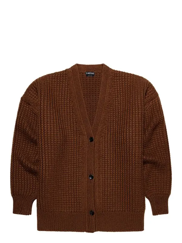 TOM FORD Chunky Textured Cashmere-wool Cardigan - Brown
