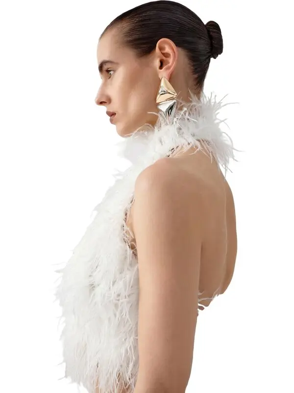 THE NEW ARRIVALS ILKYAZ OZEL Feathered Top - White