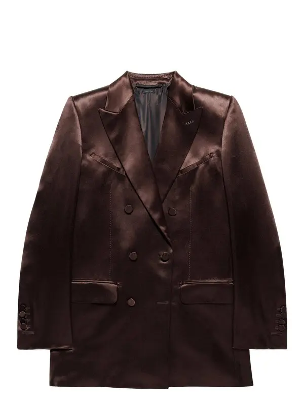 TOM FORD Double-breasted Silk-satin Jacket - Brown