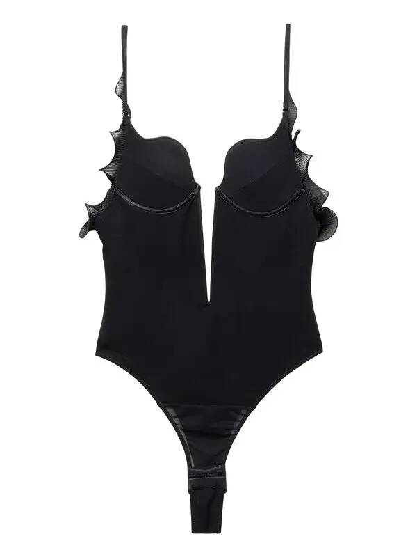 TOM FORD Ruffled Silk Bodysuit - Black
