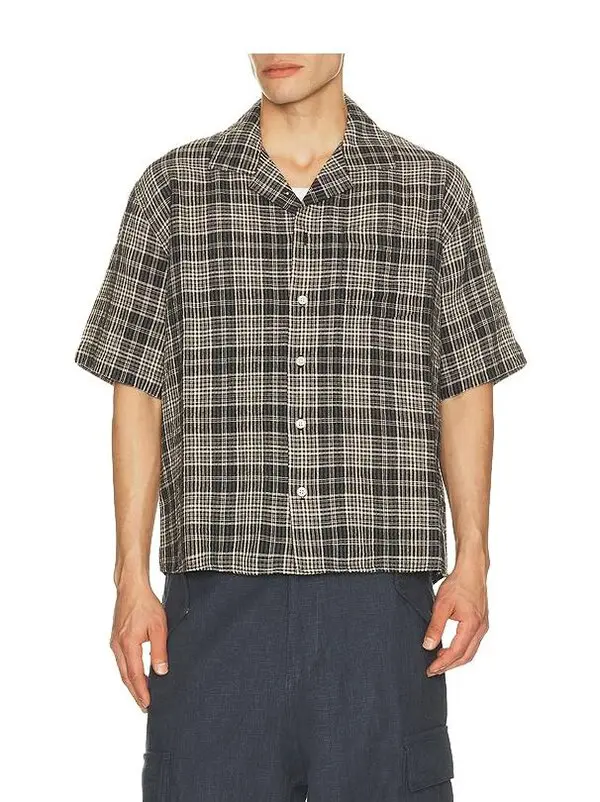 CORRIDOR Plaid Seersucker Short Sleeve Shirt In . Also - Black