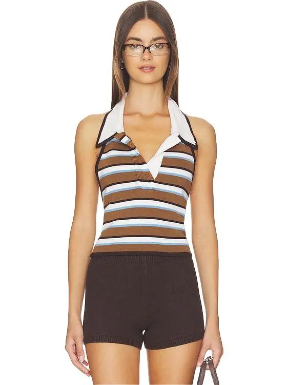 Monse Striped Halterneck Knit Top With Back Tie - Brown