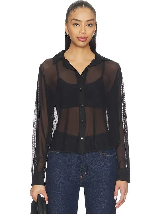 Michael Lauren Alameda Mesh Long Sleeve Button Up Shirt - Black