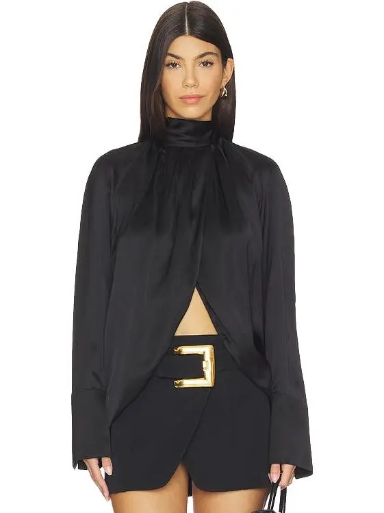 Balmain Draped Silk Blouse - Black