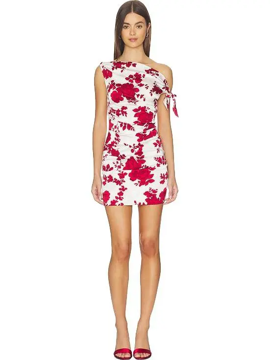 SWF Ruched One Shoulder Mini Dress - Red
