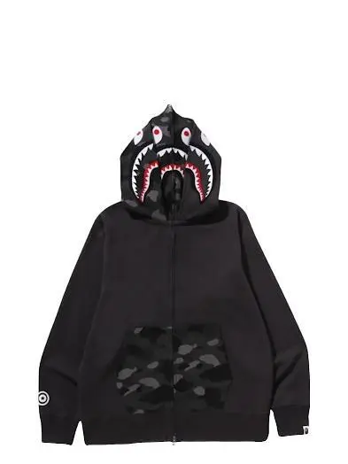 A BATHING APE Camo Shark Full Zip Double Hoodie - Black