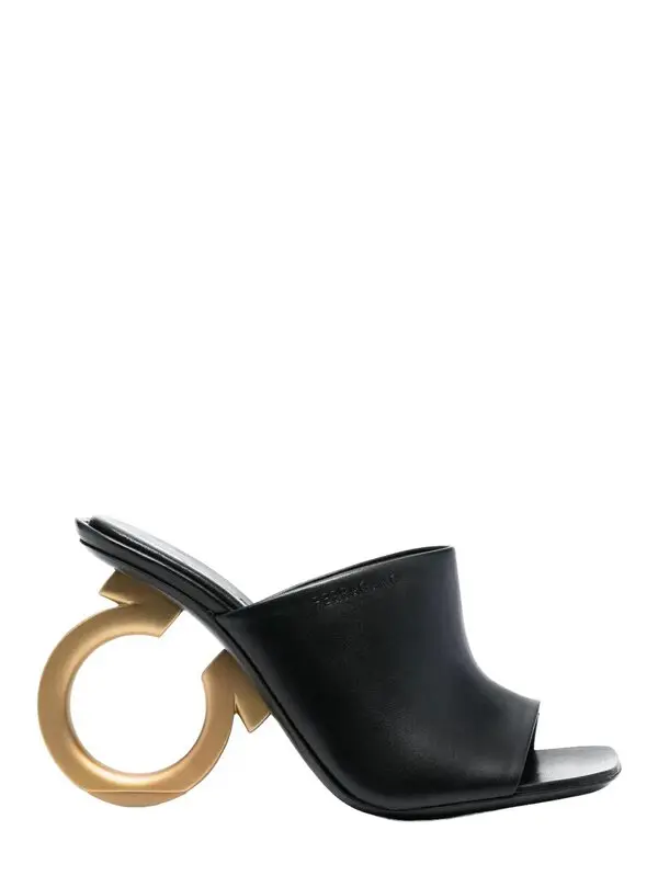 FERRAGAMO Elina Leather 7mm Slides - Black