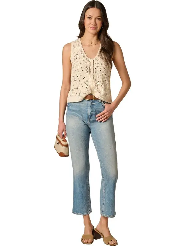 Adrianna Papell Open Knit Crochet Vest - Oatmeal