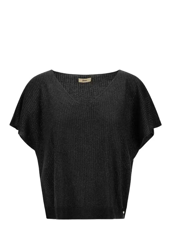 Herno Ribbed V-neck Knit Top - Black