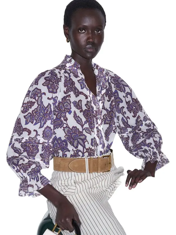 ME+EM Ornate Lace Floral Print Blouse - Light Cream Multi