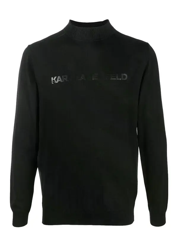Karl Lagerfeld Knitted Mock-neck Logo Sweater - Black