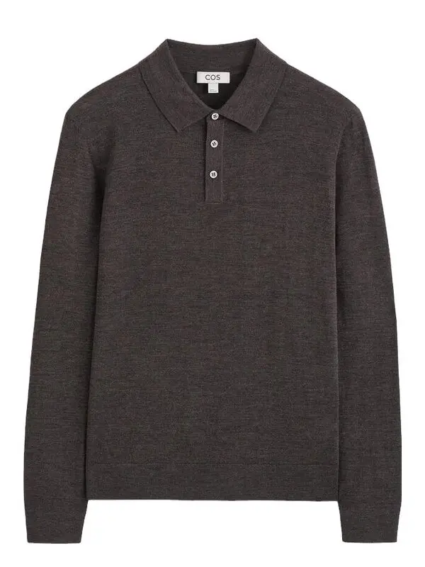 Cos Slim Merino Wool Polo Shirt - Brown