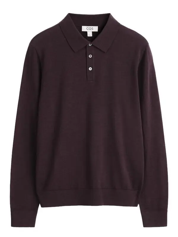 Cos Slim Merino Wool Polo Shirt - Red