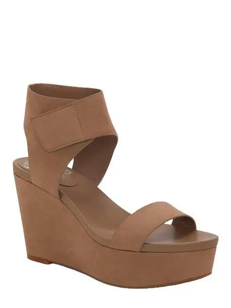 Vince Camuto Velista Platform Wedge Sandal - Dark Beige Nubuck Leather