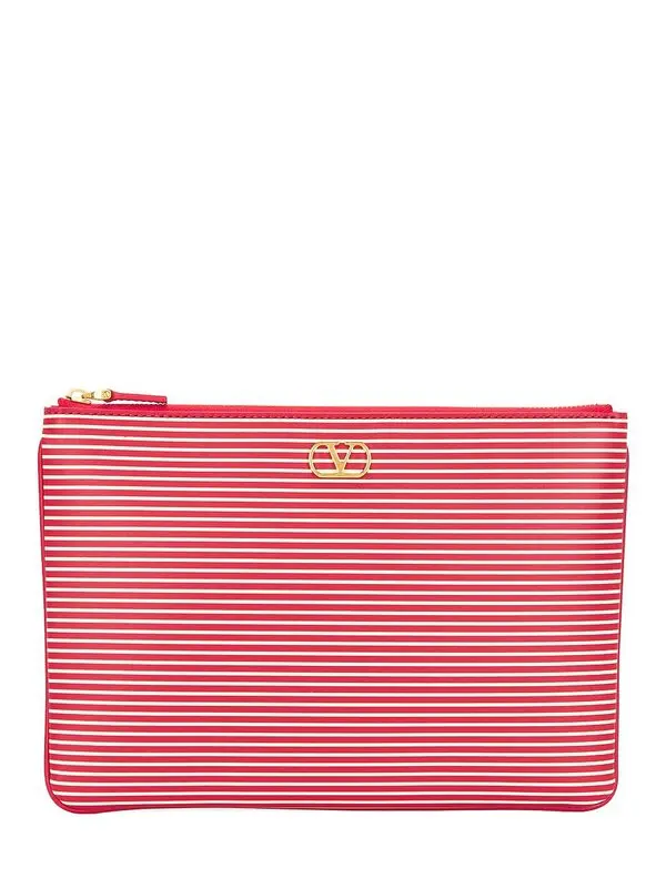Valentino Garavani Vlogo Signature Medium Flat Pouch - Fiesta Red & Butter White