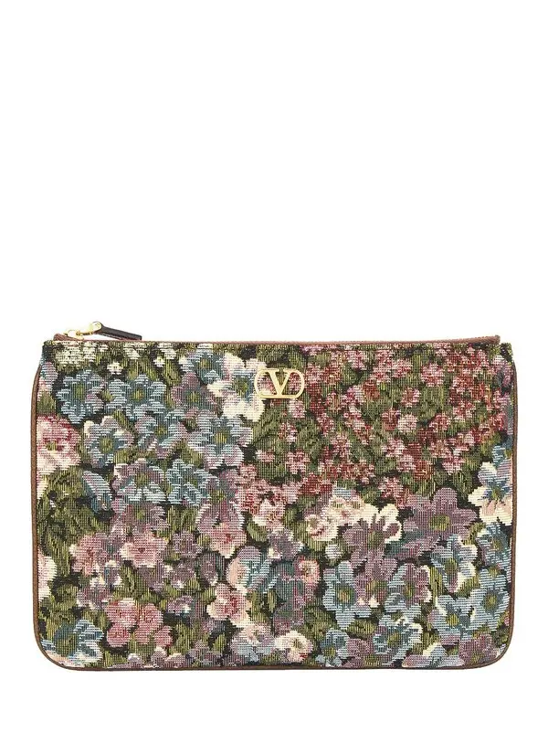 Valentino Garavani Vlogo Signature Medium Flat Pouch - Multicolor & Tabac Brown