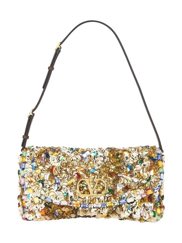 Valentino Garavani Vain Soft Ric Sequins Clutch - Multicolor & Tabac Brown
