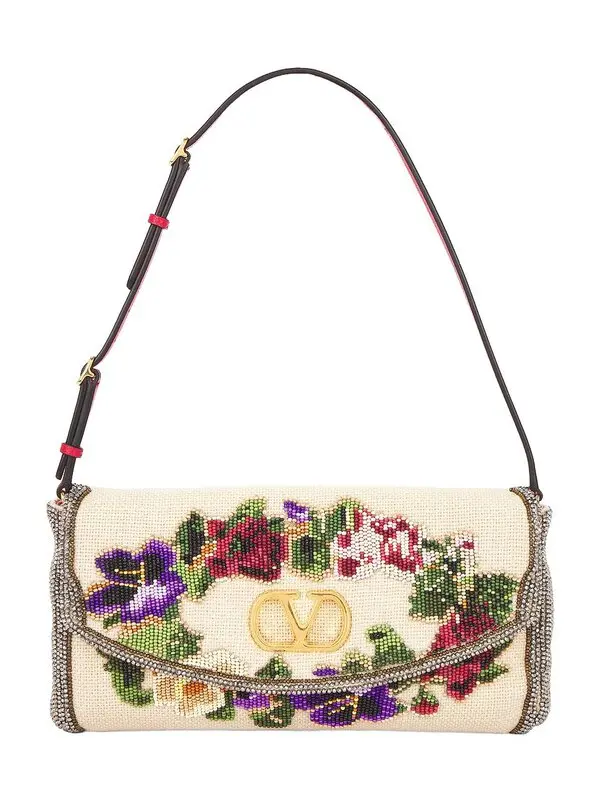 Valentino Garavani Vain Soft Garland Beads Clutch - Multicolor  Naturale & Rouge Pur