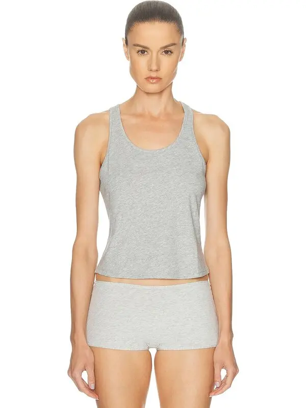 Lunya Organic Pima Curved Hem Tank Top - Storm Grey Heather