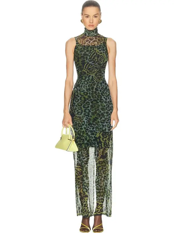Blumarine Print Net Maxi Dress - Green & Military