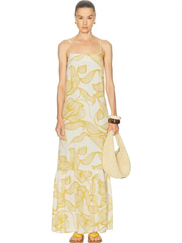 ADRIANA DEGREAS Foliage Maxi Dress - Cashew Yellow