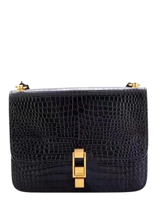 Saint Laurent Carre Satchel Crocodile Embossed Leather Medium Crossbody Bag - Black