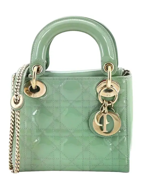 Dior Lady Chain Bag Cannage Quilt Patent Mini Satchel - Green