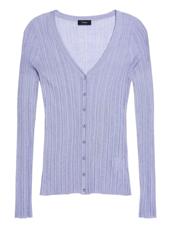 Theory Novel Pointelle Ribbed Slim Cardigan - Purple
