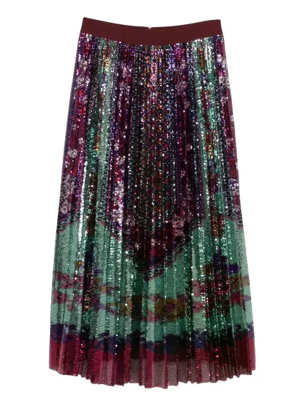La DoubleJ Accordion Sequinned Maxi Skirt - Green