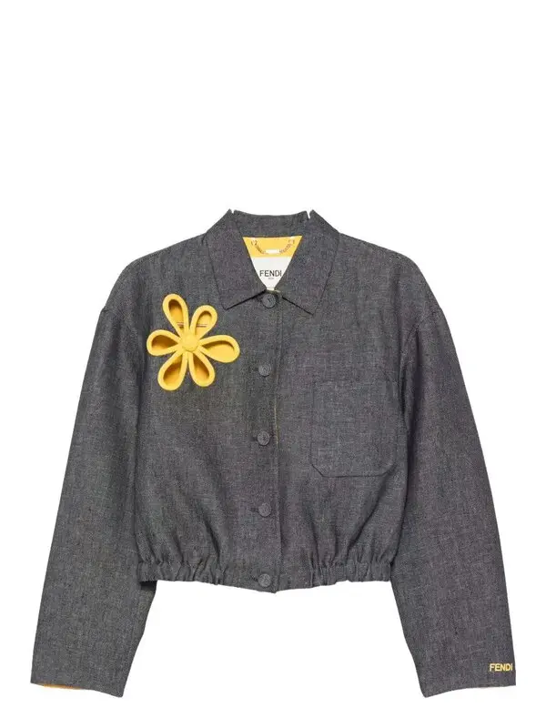 Fendi Flower-appliqué Cropped Jacket - Blue