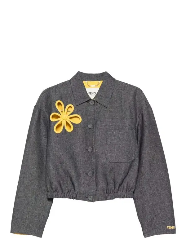 Fendi Flower-appliqué Cropped Jacket - Blue