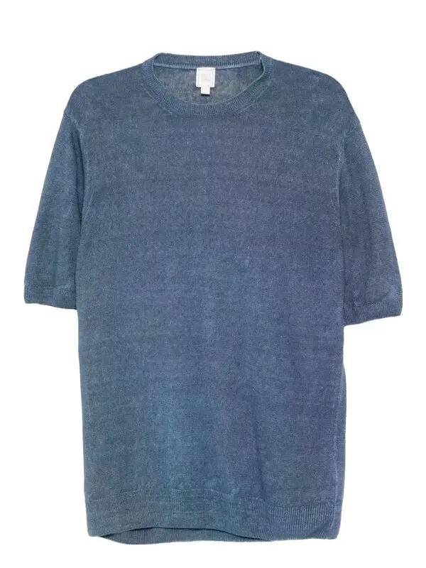 120% Lino Linen Short-sleeved T-shirt - Blue