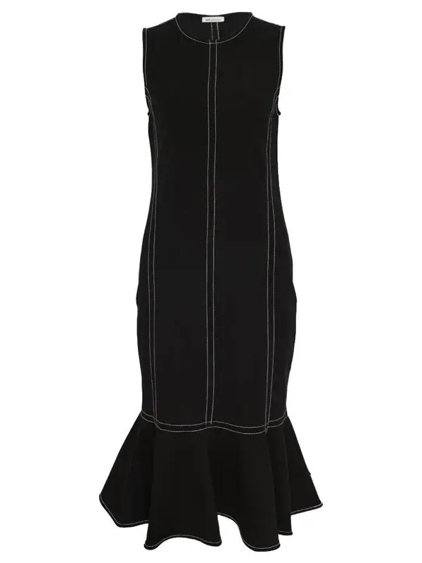 Ami Peplum Midi Dress - Black