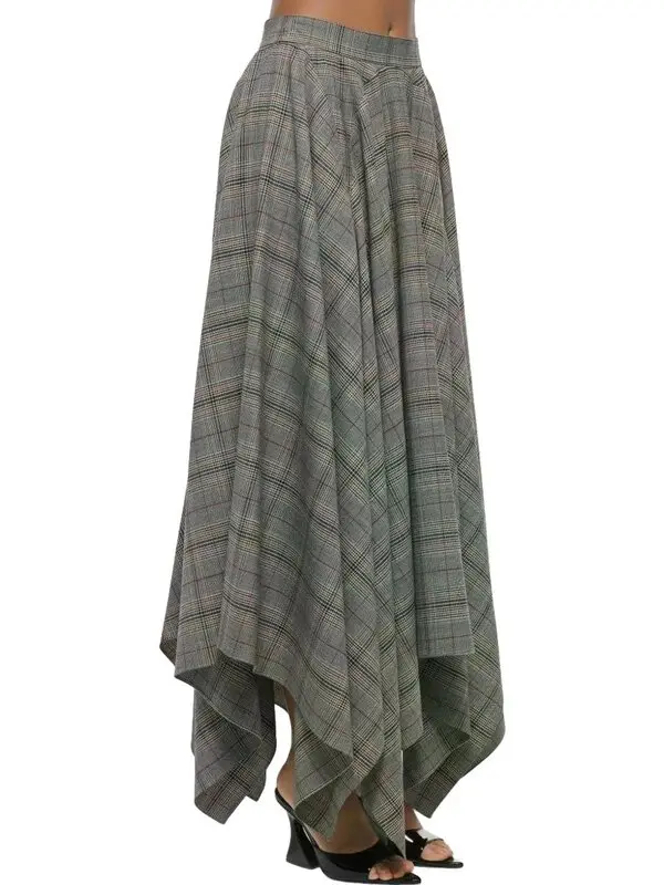 ANOUKI Checkered Asymmetric Skirt - Grey