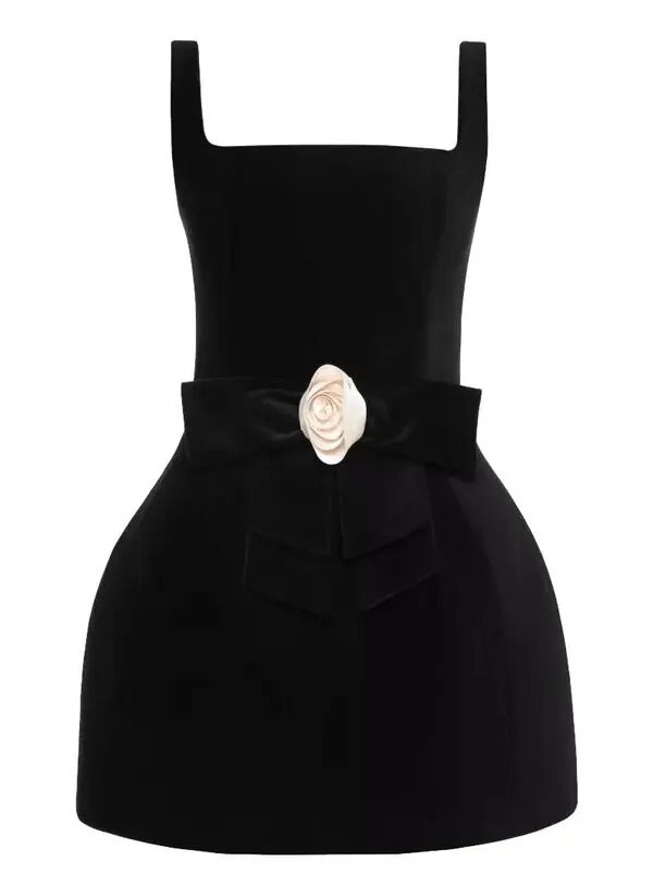 ANOUKI Rose-appliqué Mini Dress - Black